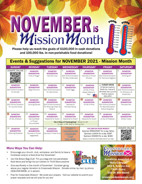 Mission Month! Help meet the needs of the Crossroads Mission - Family ...